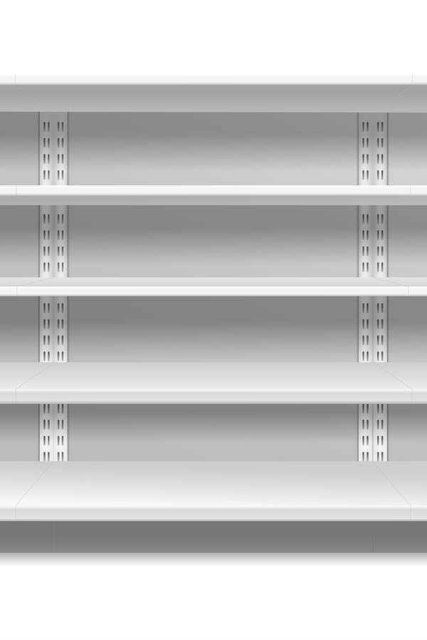 Retail shelves. White supermarket retail rack display shop s