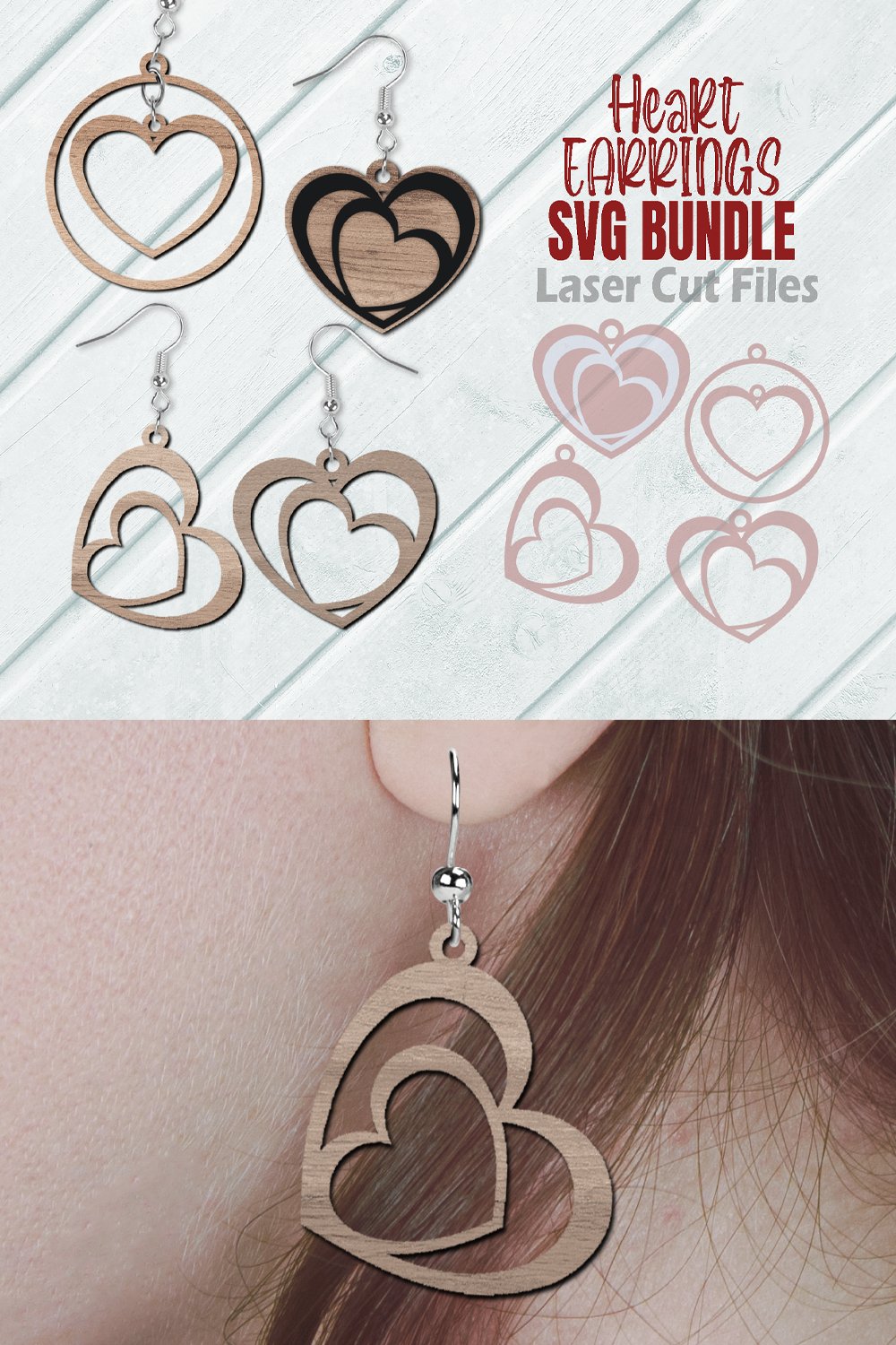 Heart Earrings SVG Bundle Laser Cut Files | Heart SVG