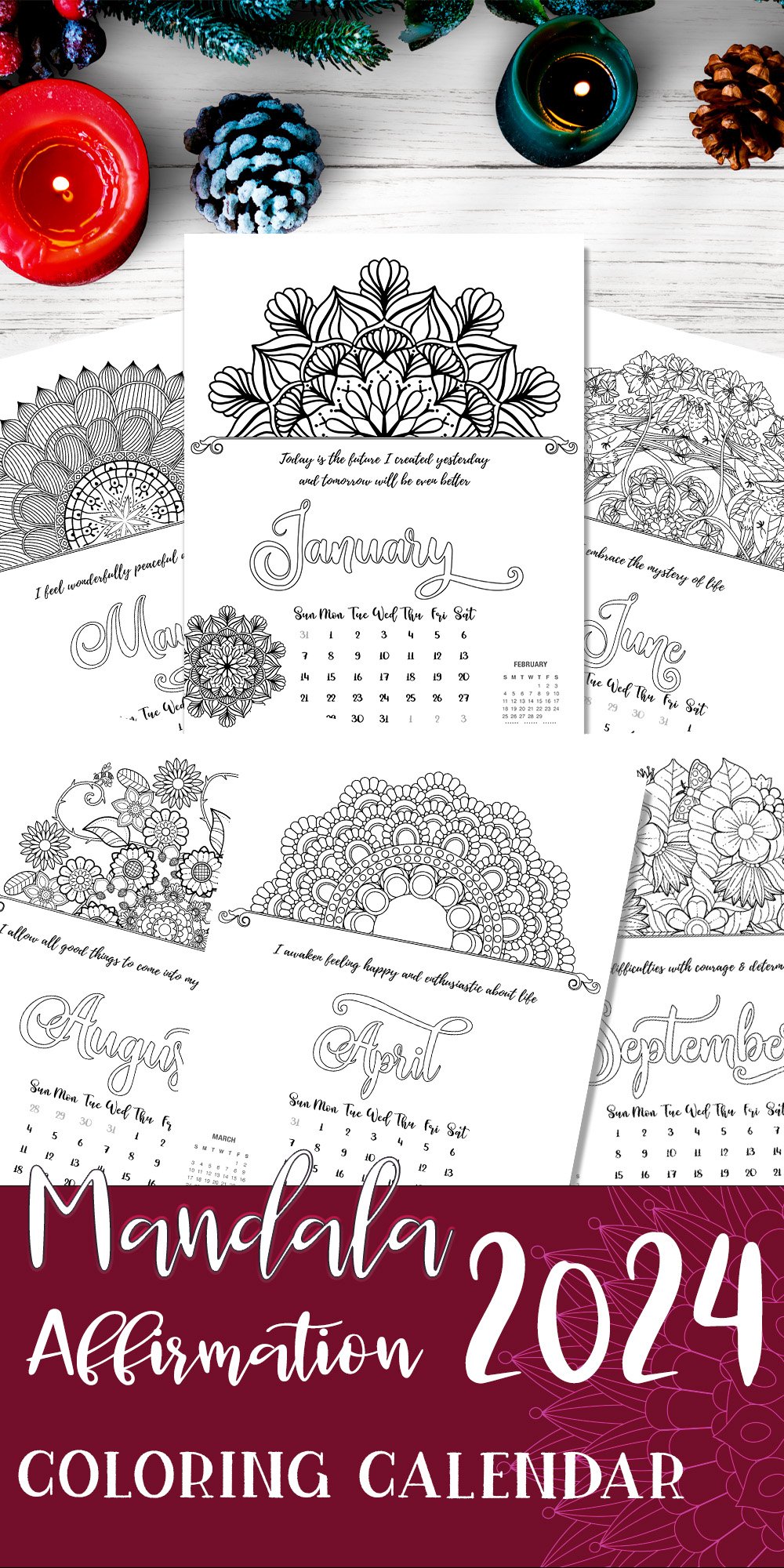 Mandala Affirmation Calendar 2024 Coloring Pages