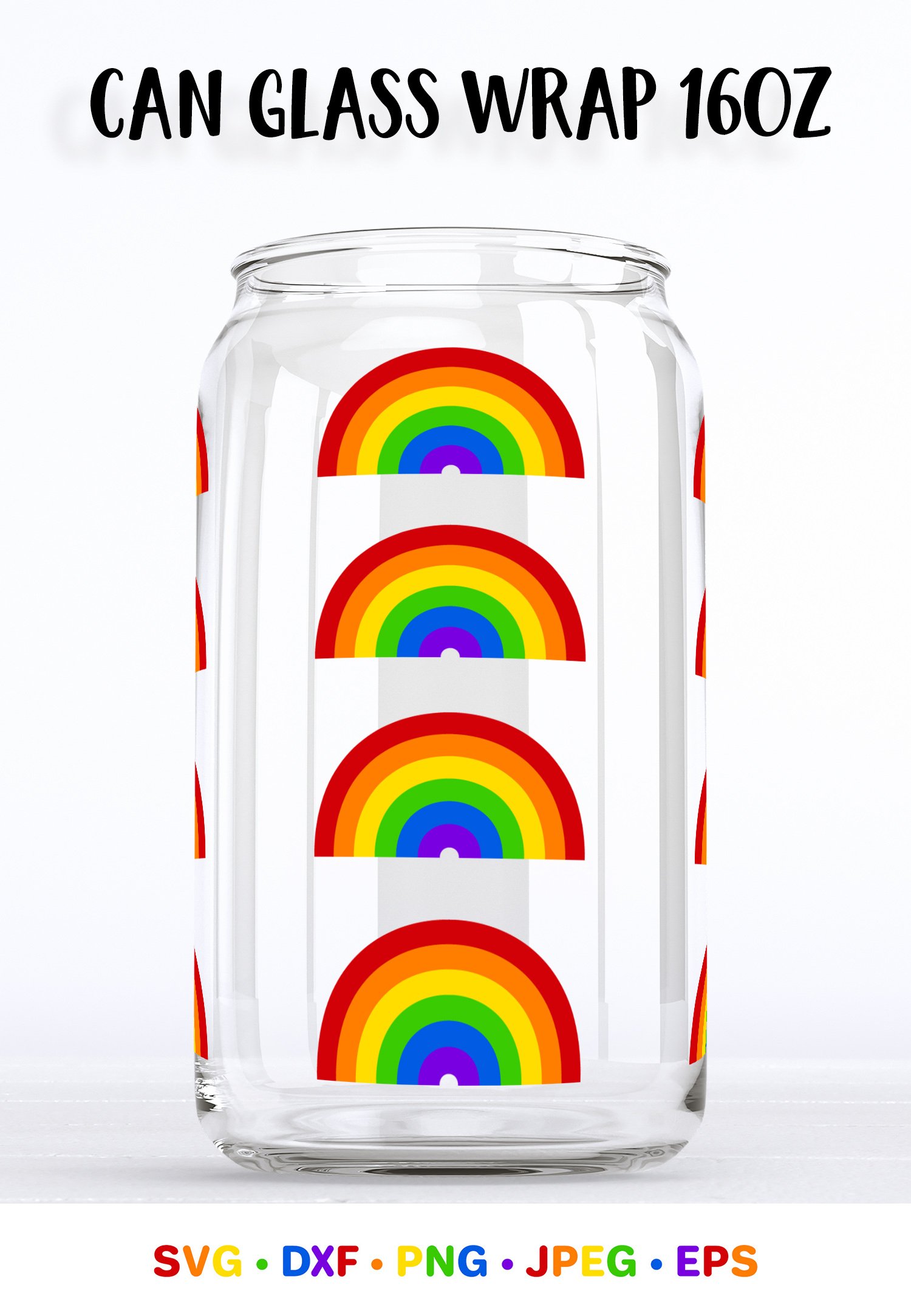 Rainbow can glass wrap template SVG. LGBT pride glass can