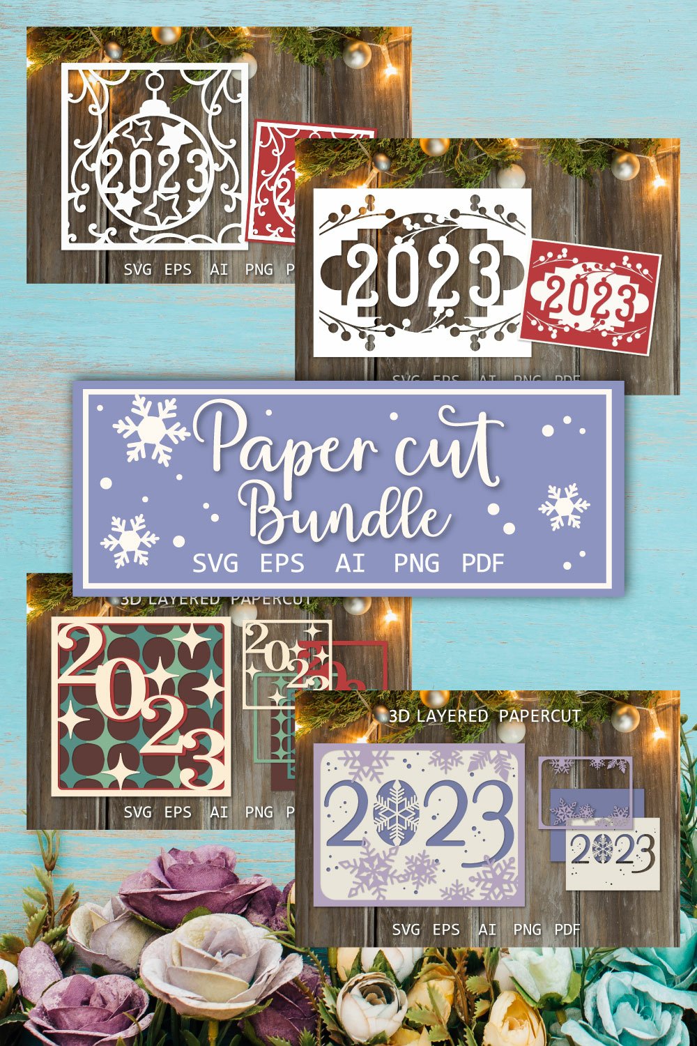 Papercut bundle New 2023 Year cards, paper cutting templates