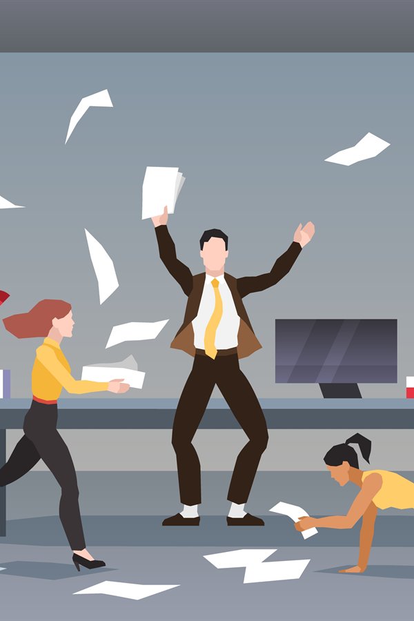 Office panic. Corporate business problems, collapse career.