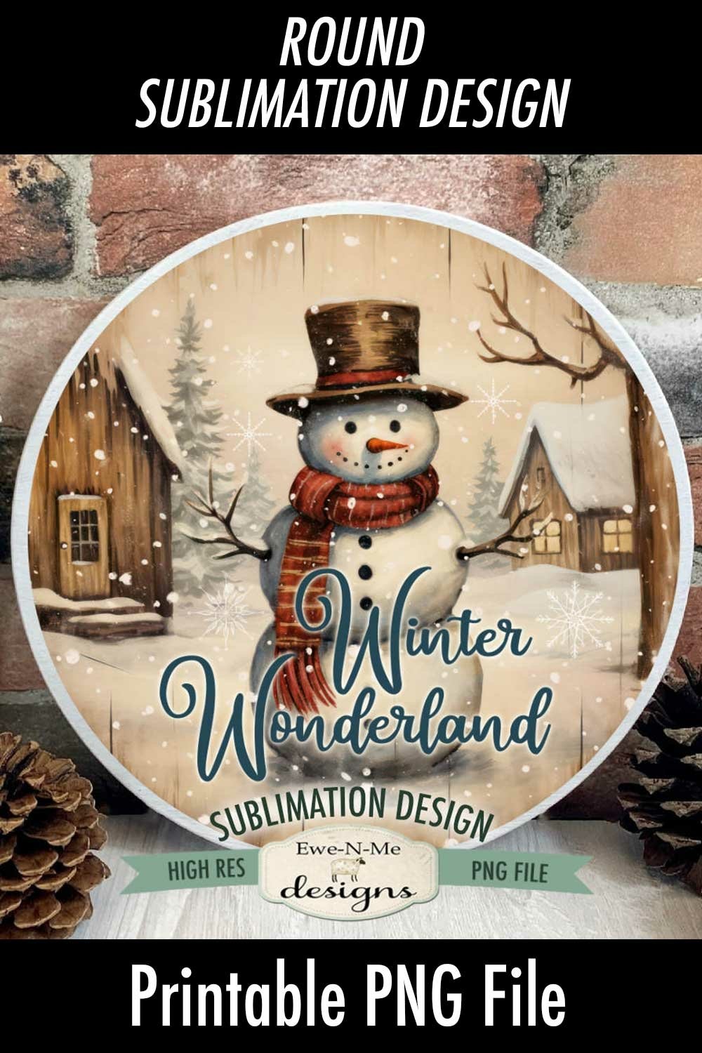 Winter Wonderland | Rustic Snowman Round Sublimation Design