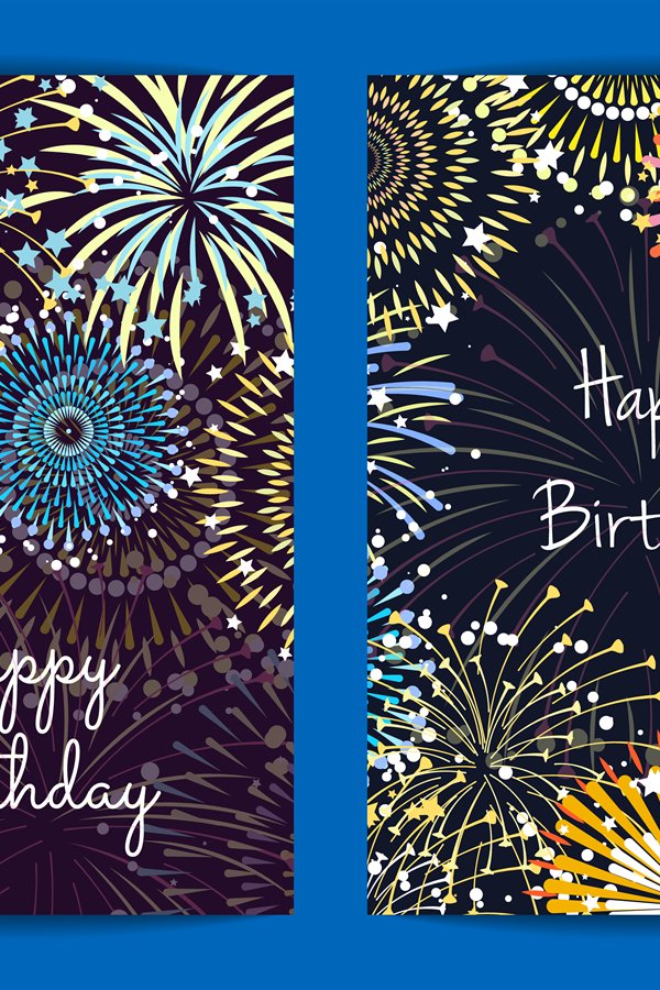 Vector fireworks birthday card templates