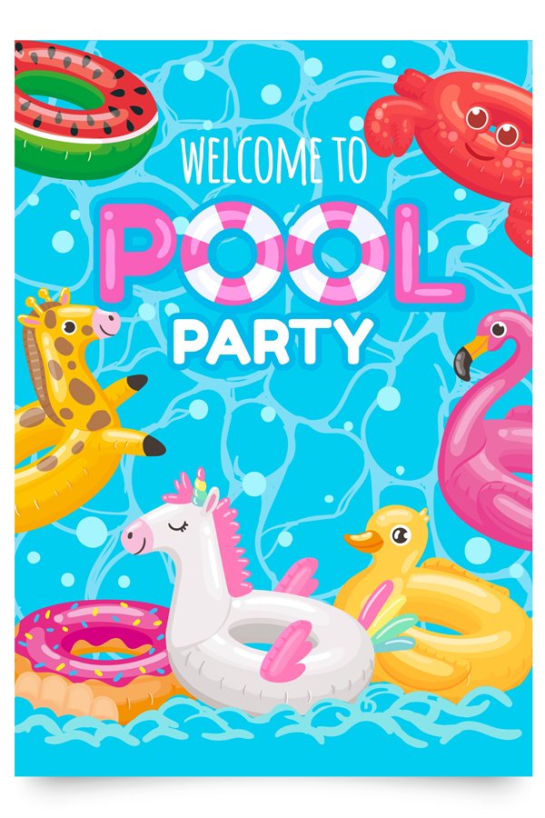 Pool party poster. Welcome to pool party flyer with swimming