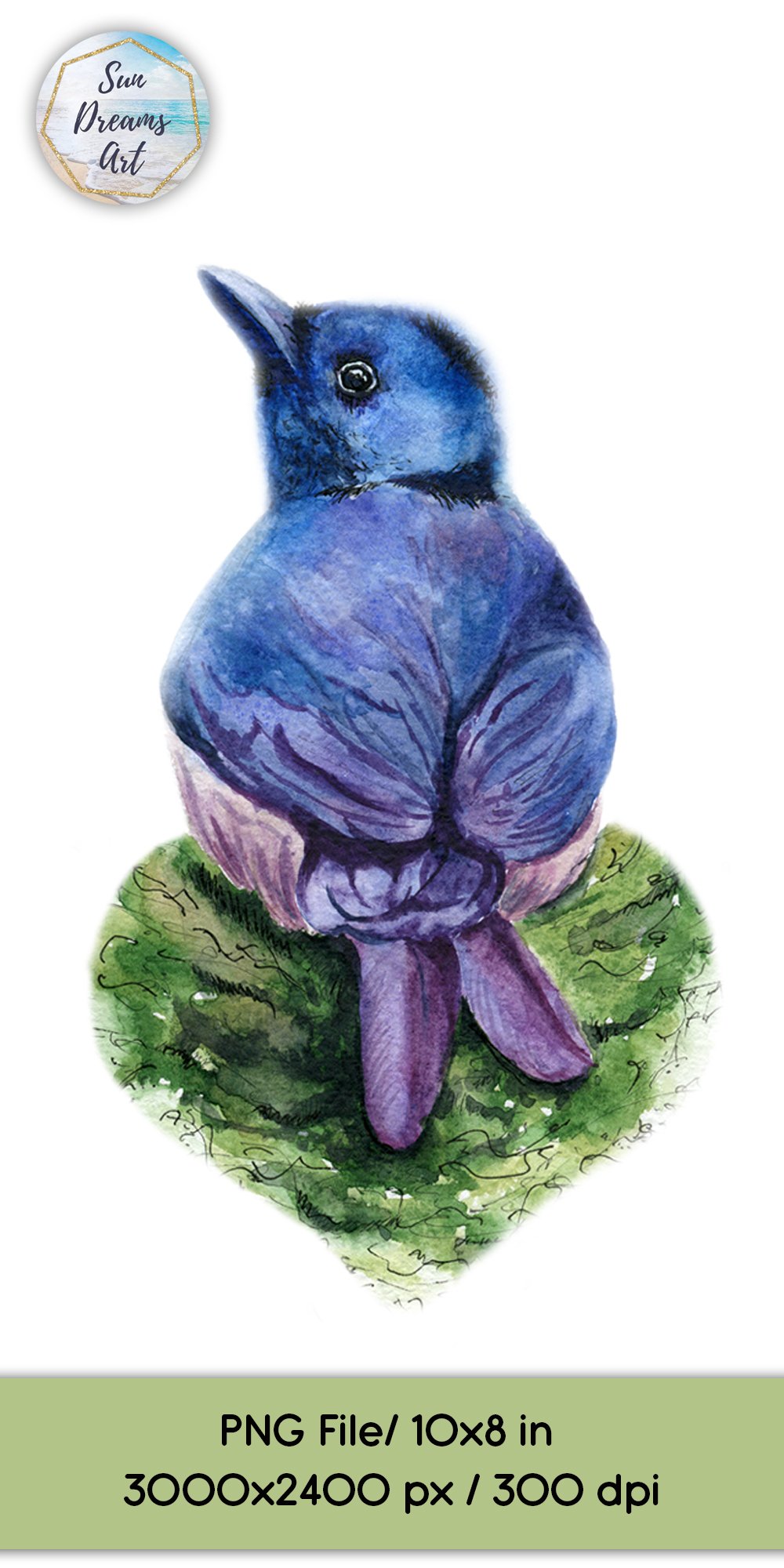 Watercolor Blue Bird single item clipart PNG