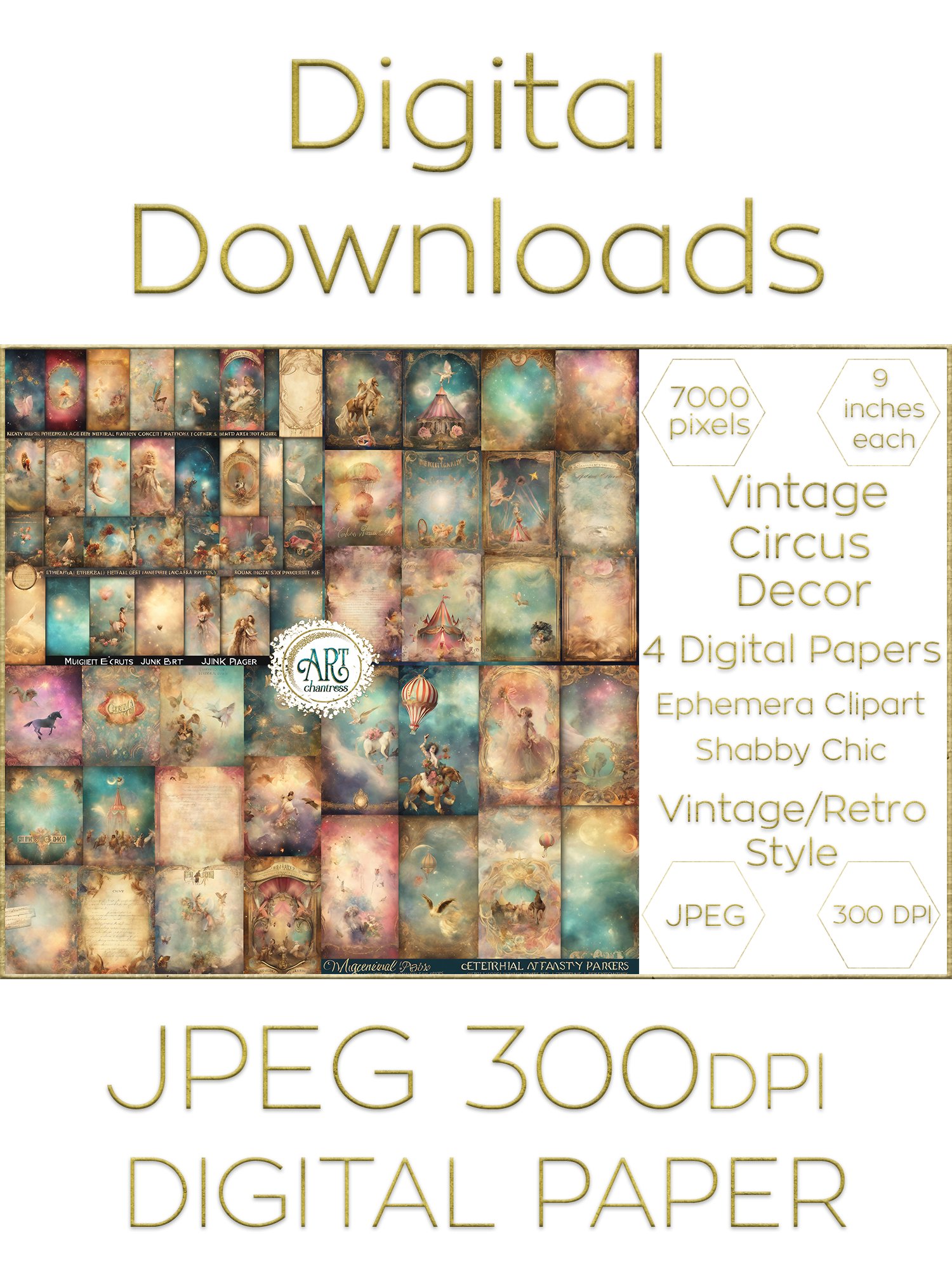 Vintage Retro Fantasy Circus Digital Papers (3374845)