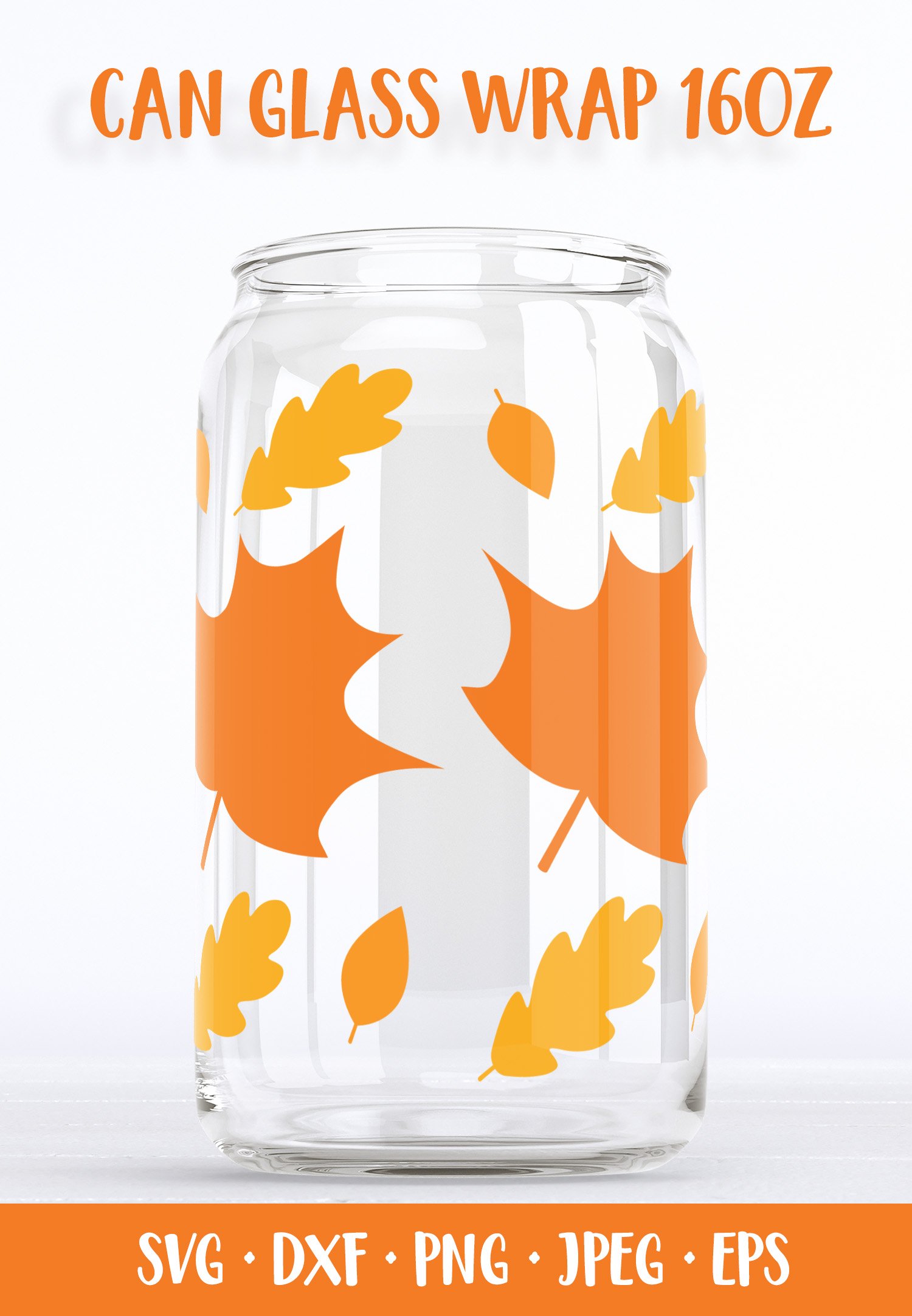 Fall Leaves Glass Can Wrap. Autumn Can Glass SVG Design