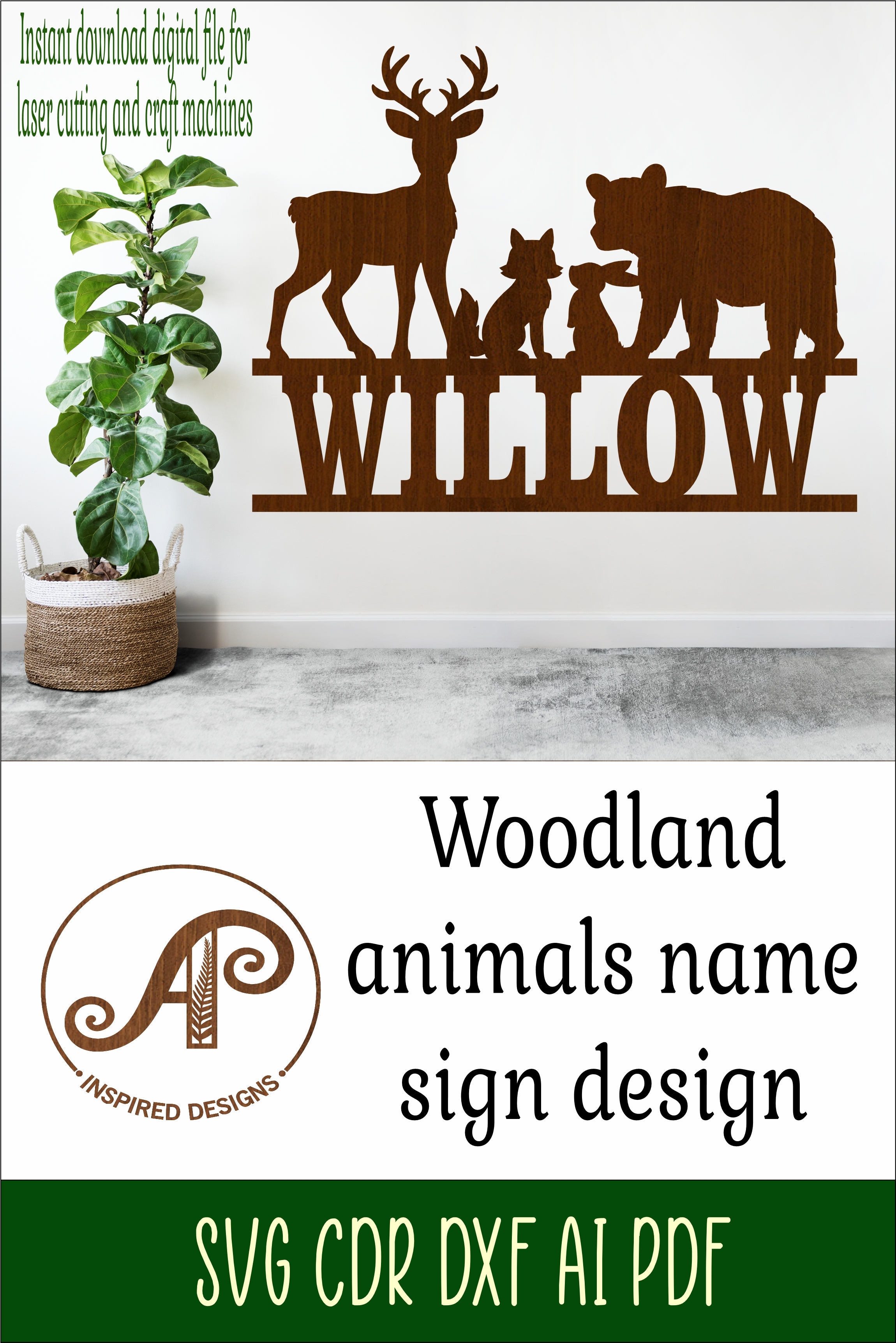 Woodland animals name wall art sign, SVG file