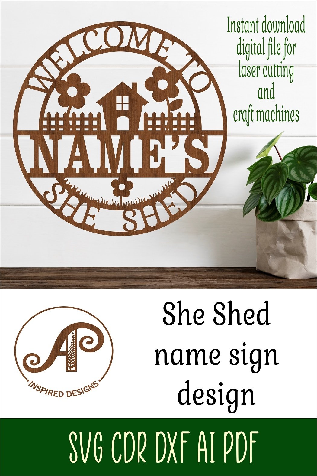 Cute house she shed sign svg laser cut template