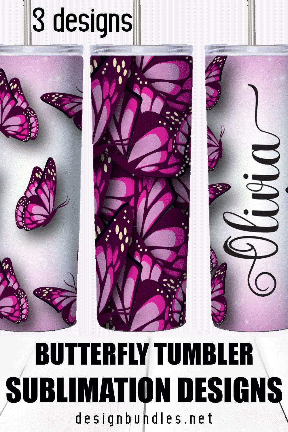 Pink Butterflies tumbler sublimation design