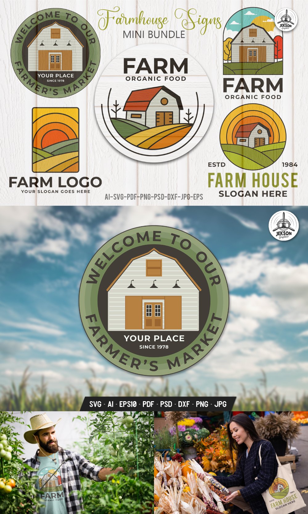 Farmhouse Signs Bundle | Farmer SVG Logos | Farm Market PNG