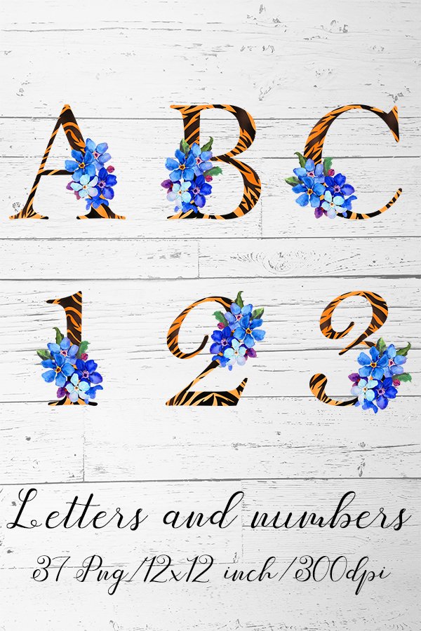Animal Print Alphabet Tiger Floral Flowers Letters Numbers