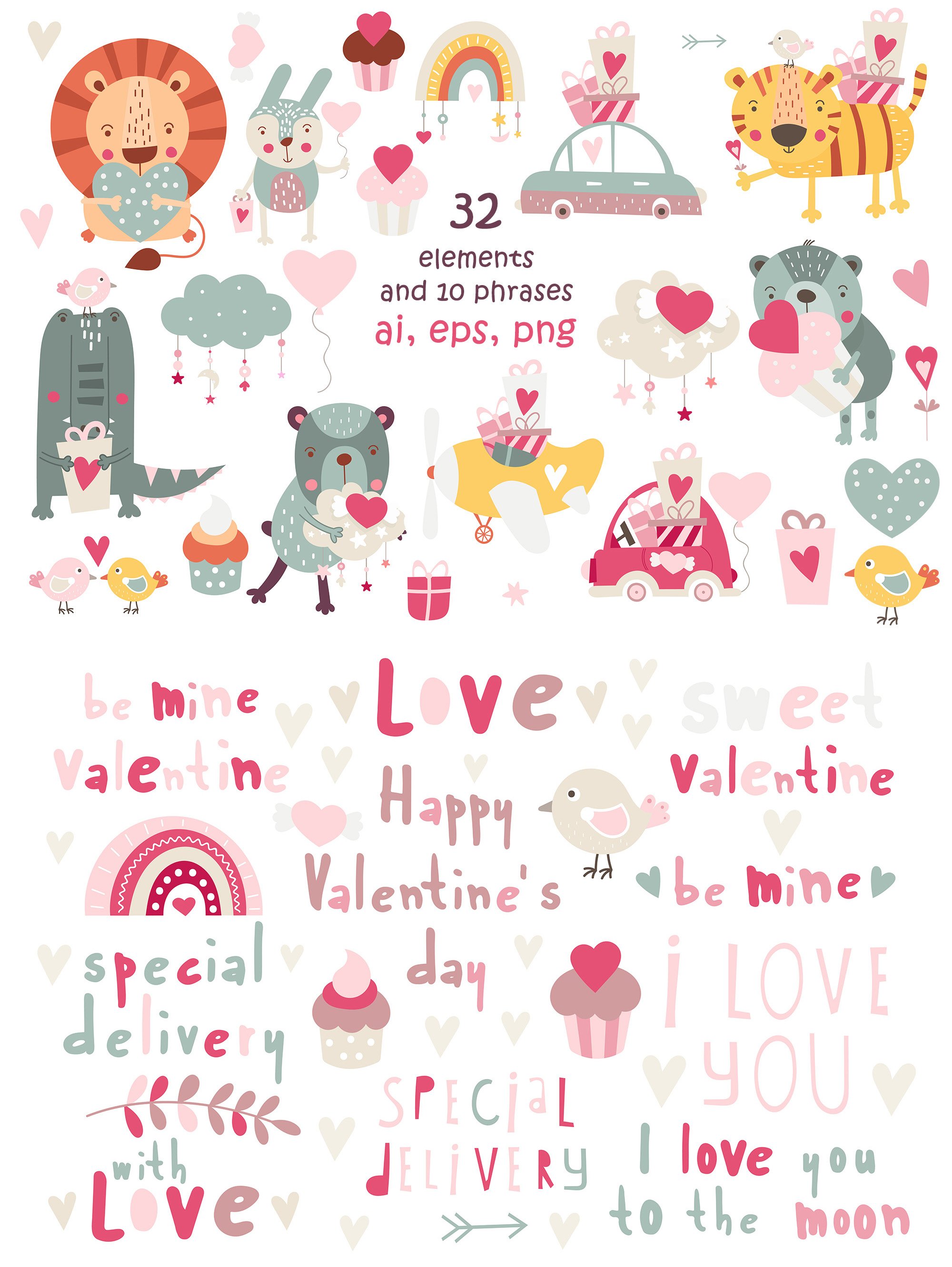Kids Valentine's day clipart and love quotes set