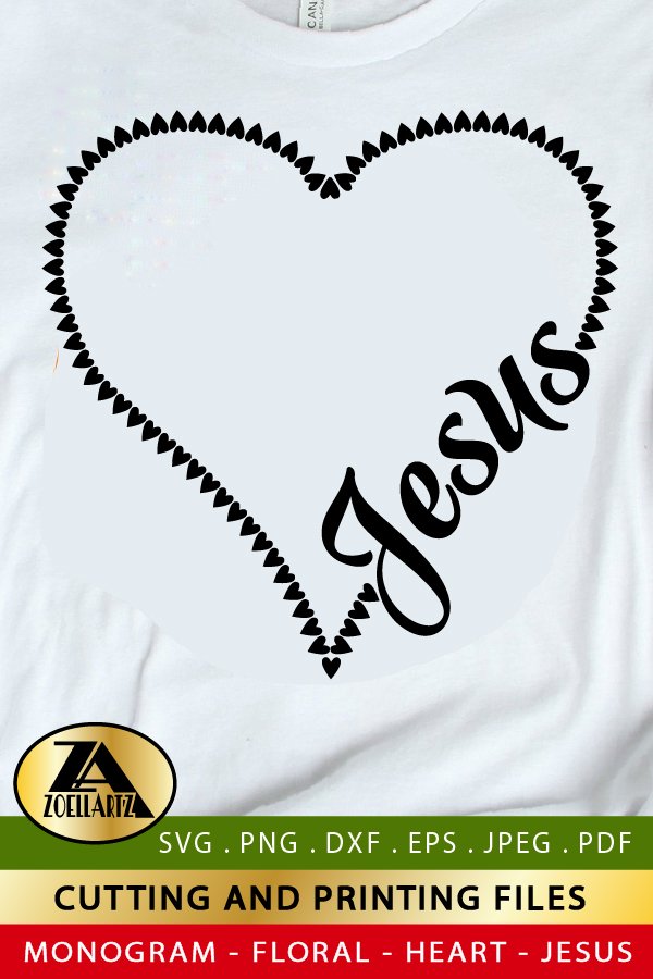 Jesus SVG PNG EPS DXF Floral Heart SVG Monogram (915373)