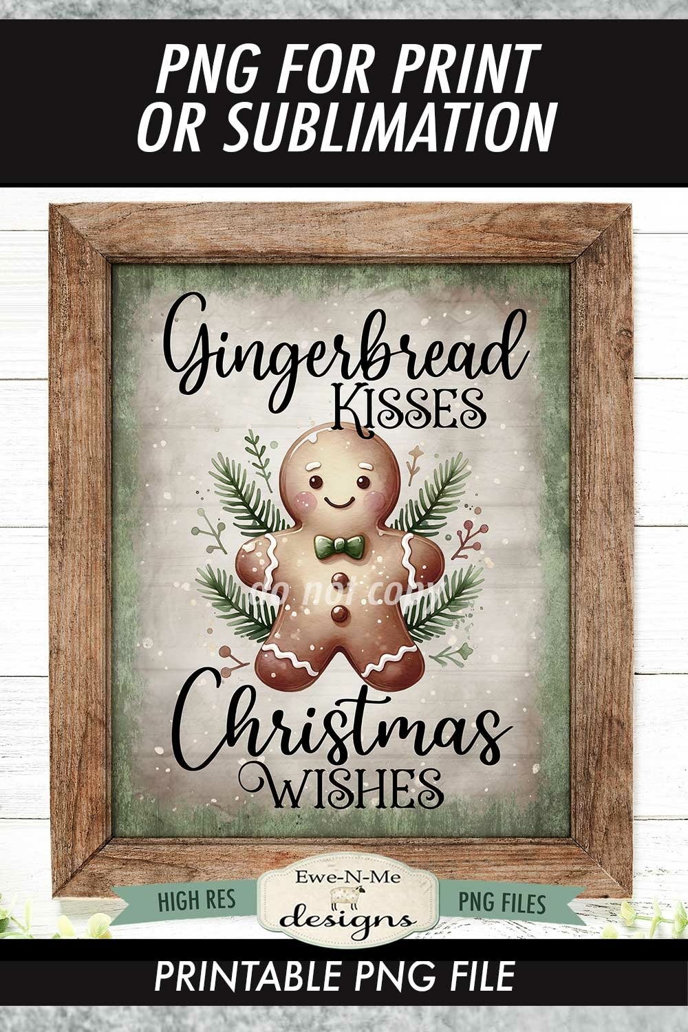 Gingerbread Kisses Sublimation Design | Vintage Sign PNG