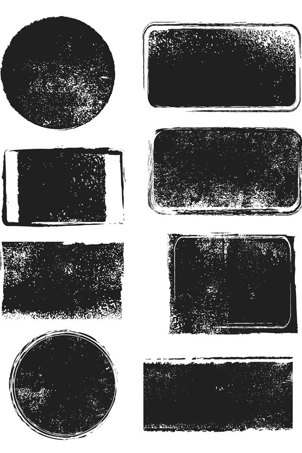 Grunge post stamps. Round and rectangular badges with distre