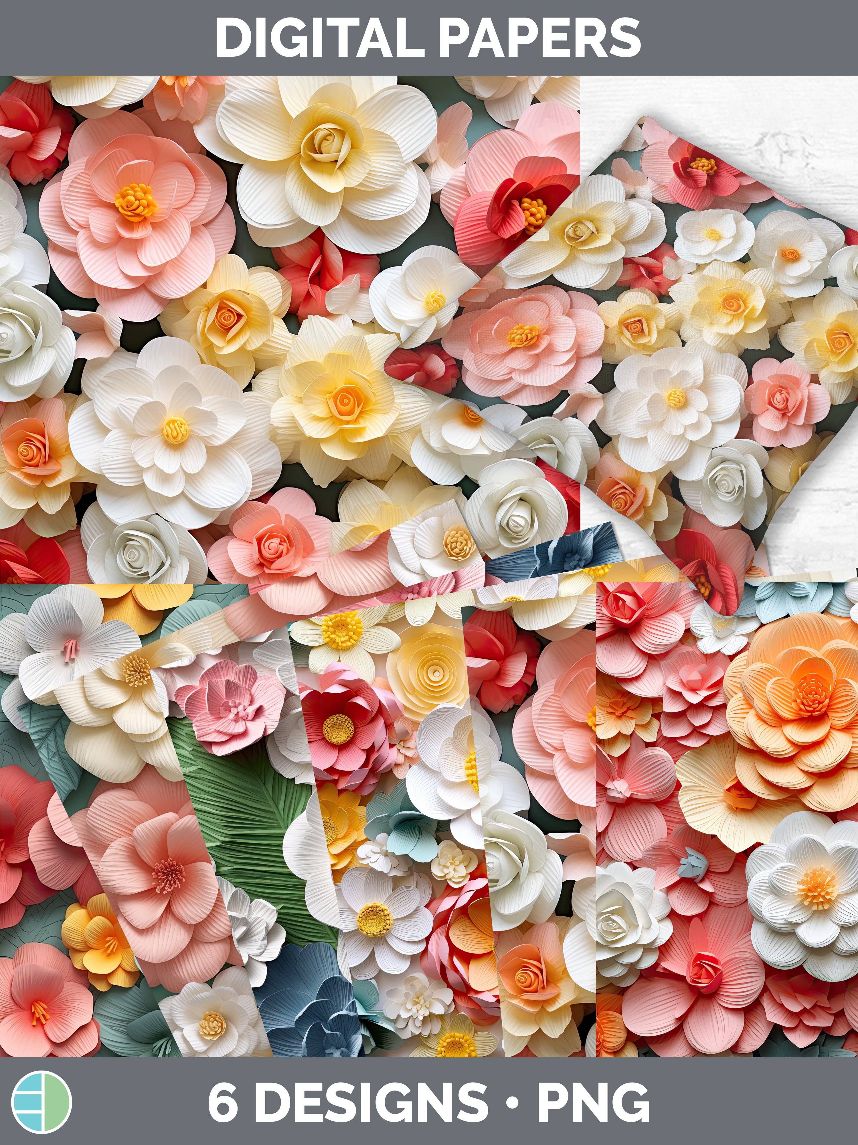 3D Paper Begonia Flowers Paper Backgrounds | Bundle Digital