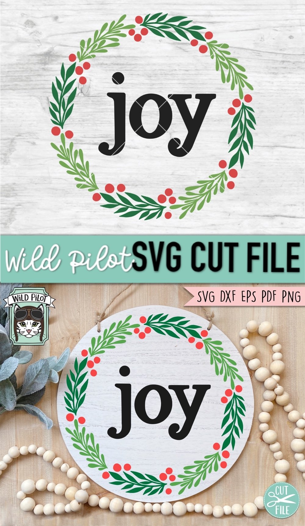 Joy Wreath SVG, Christmas SVG, Round Sign SVG, Xmas SVG