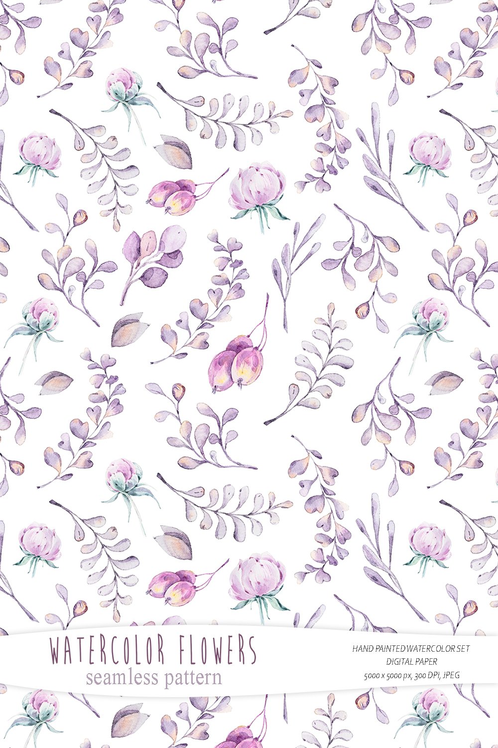 Watercolor pink peony seamless pattern. Digital paper