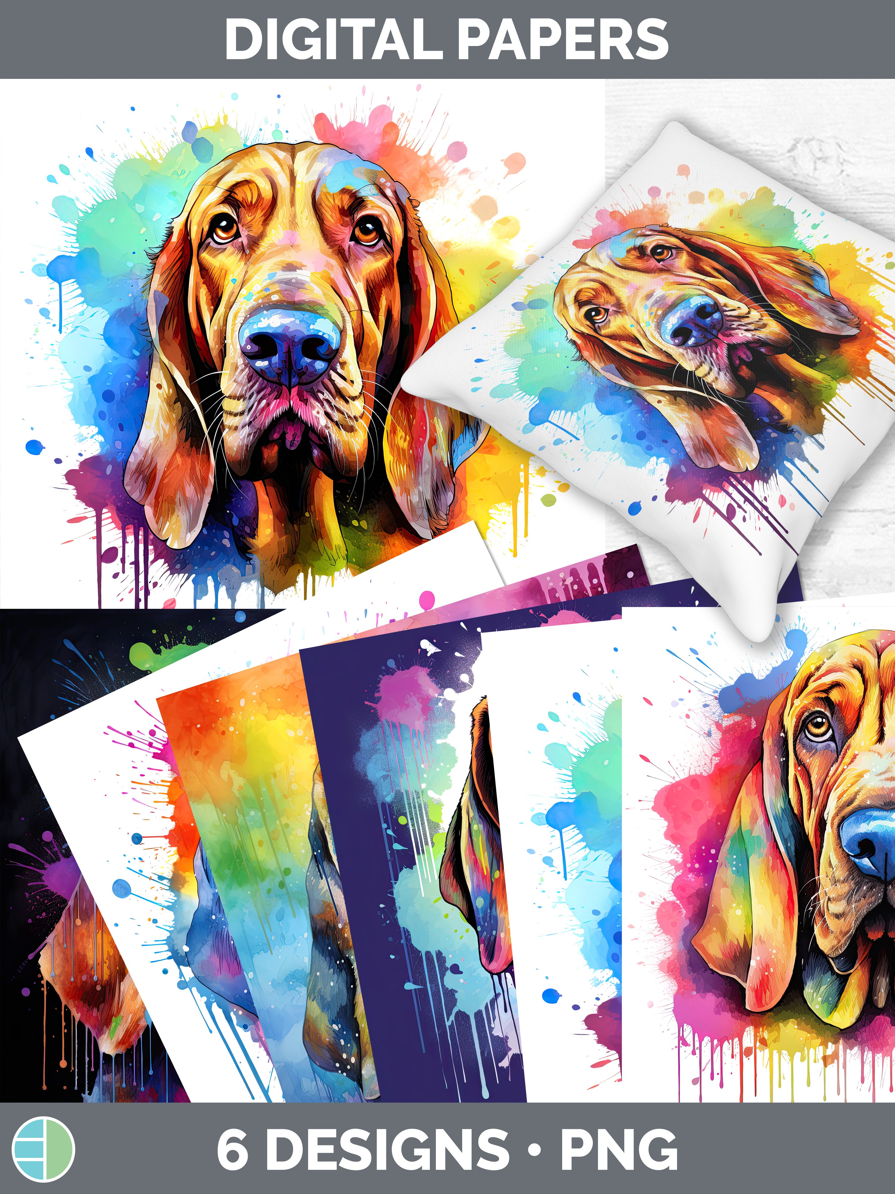 Splat Rainbow Bloodhound Dog Paper Backgrounds | Digital Scr