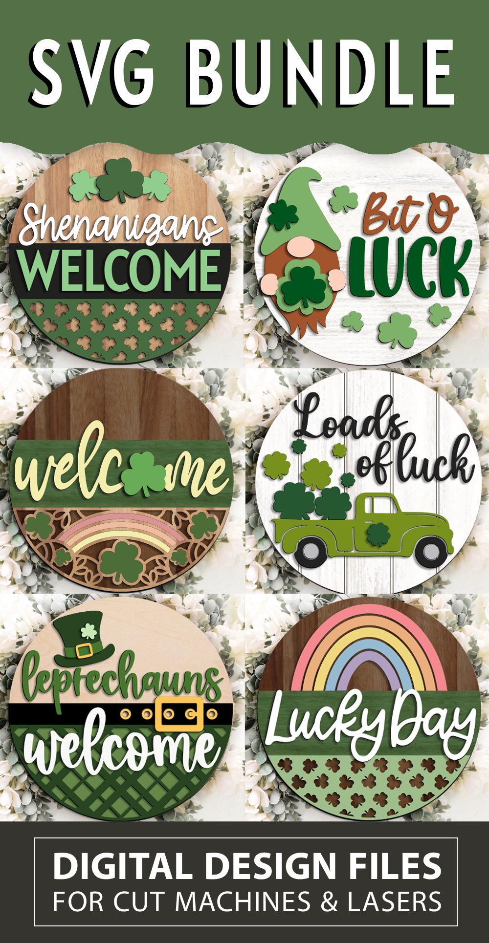 St. Patrick's Day Round Sign Bundle - SVG Laser Cut Files