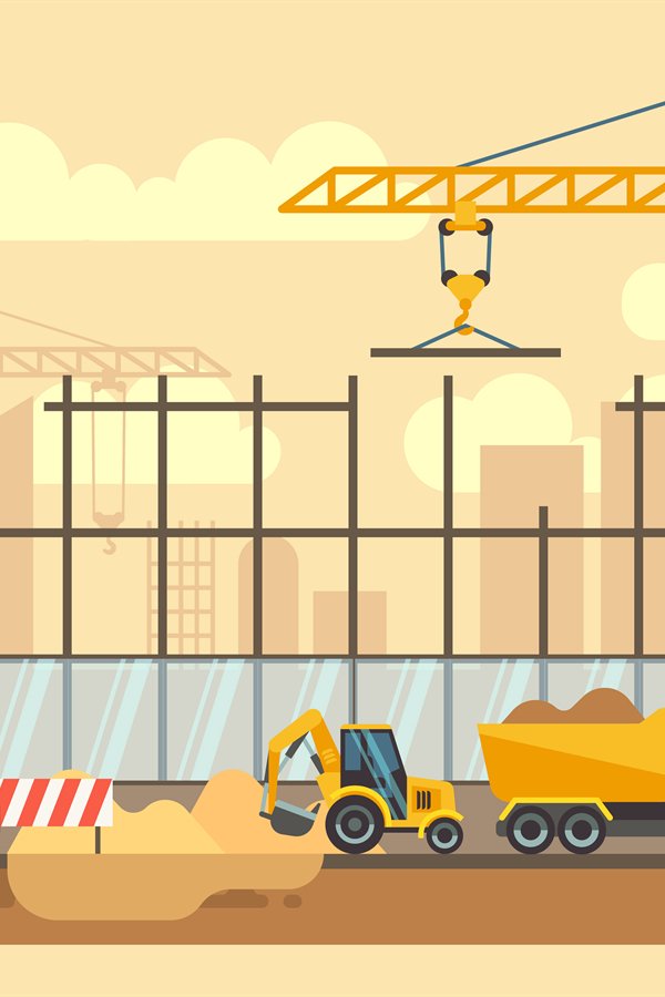 Building construction process, engineering tools, materials