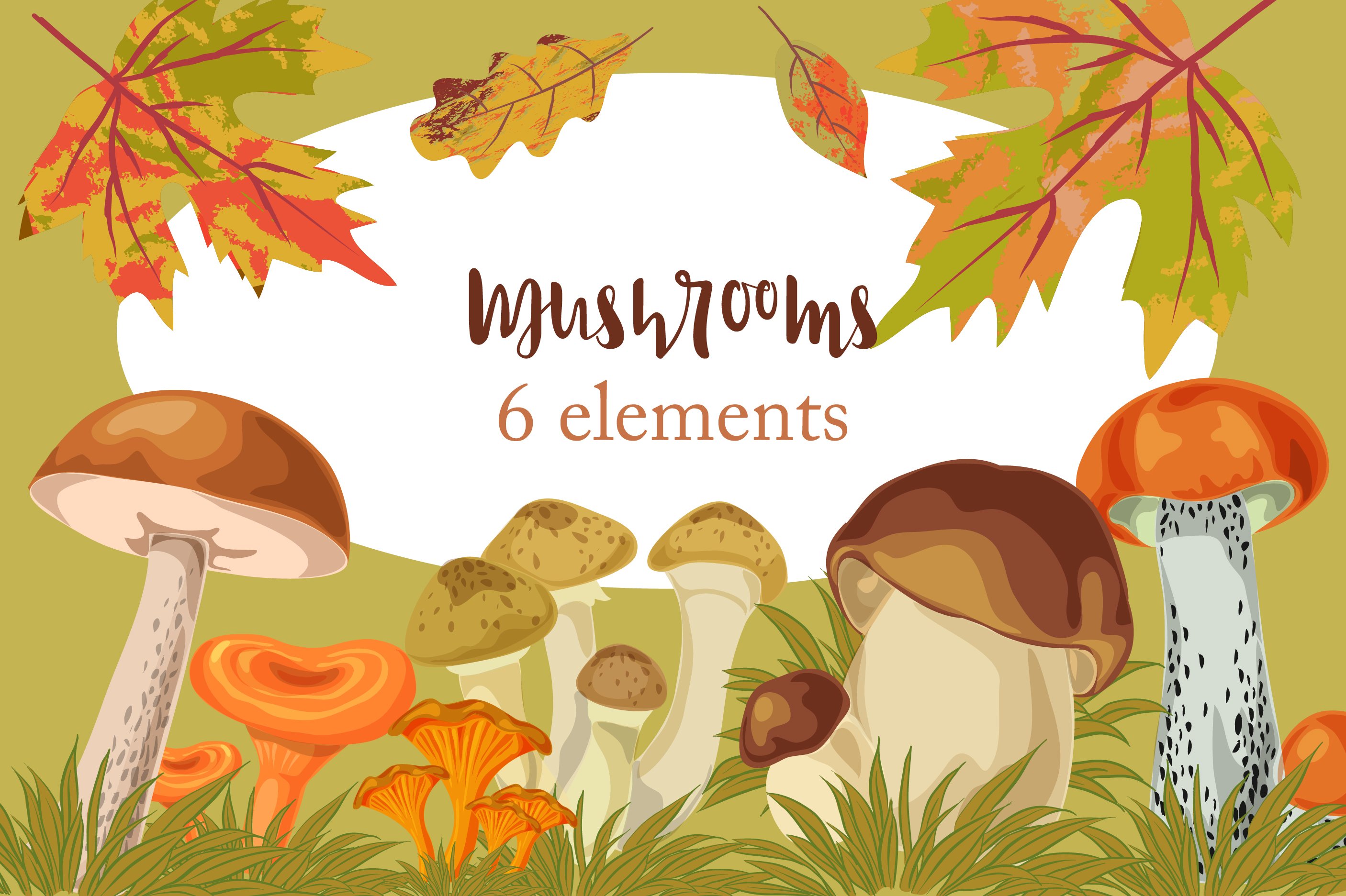 Forest autumn clipart. Owl and crow, mushrooms and leaves