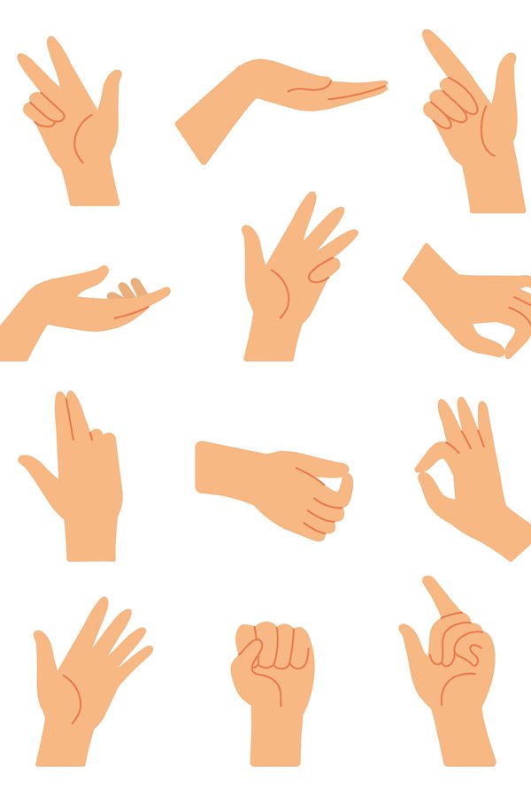 Different hand gestures. Hands gesture collection, arms pres