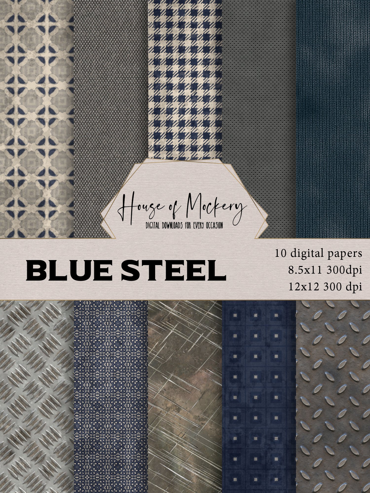 Blue Steel Textures Digital Scrapbook Background Paper Pack