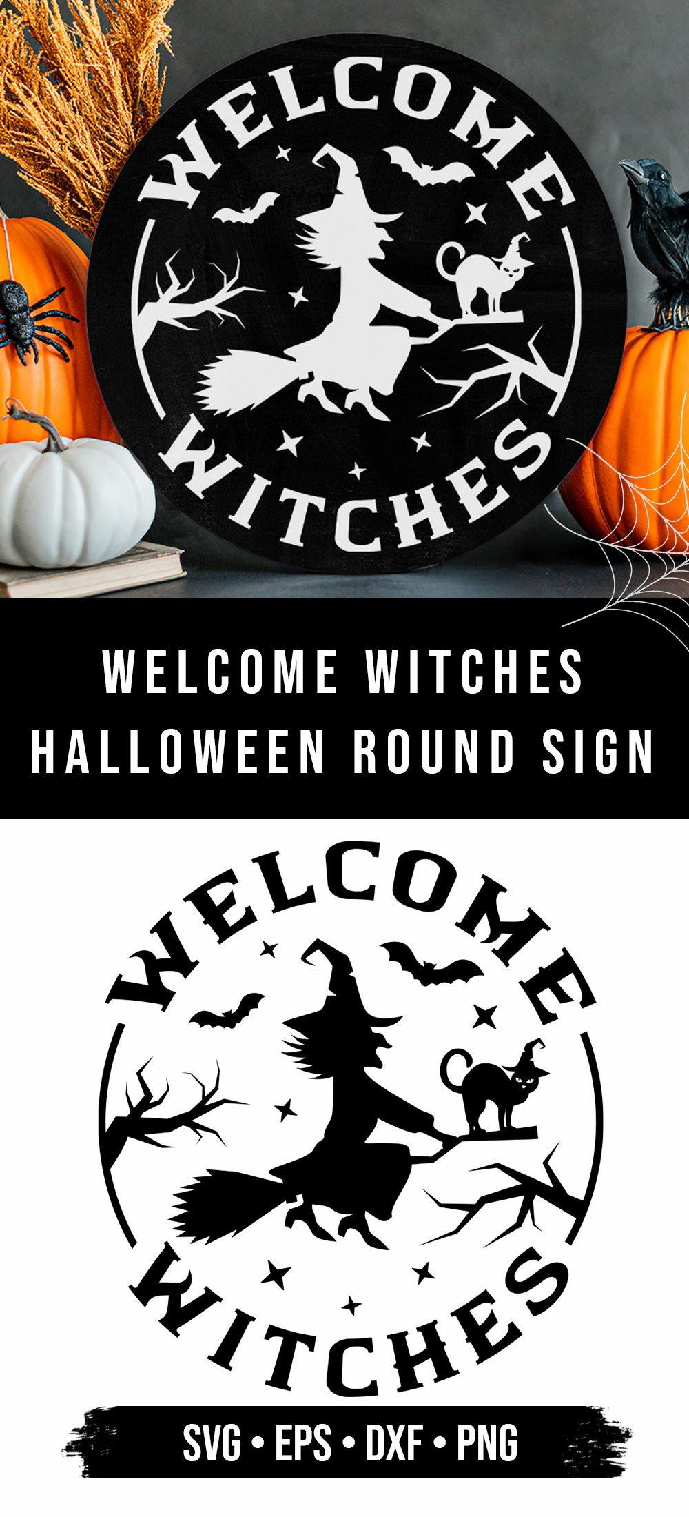 Welcome Witches Halloween Round Sign SVG