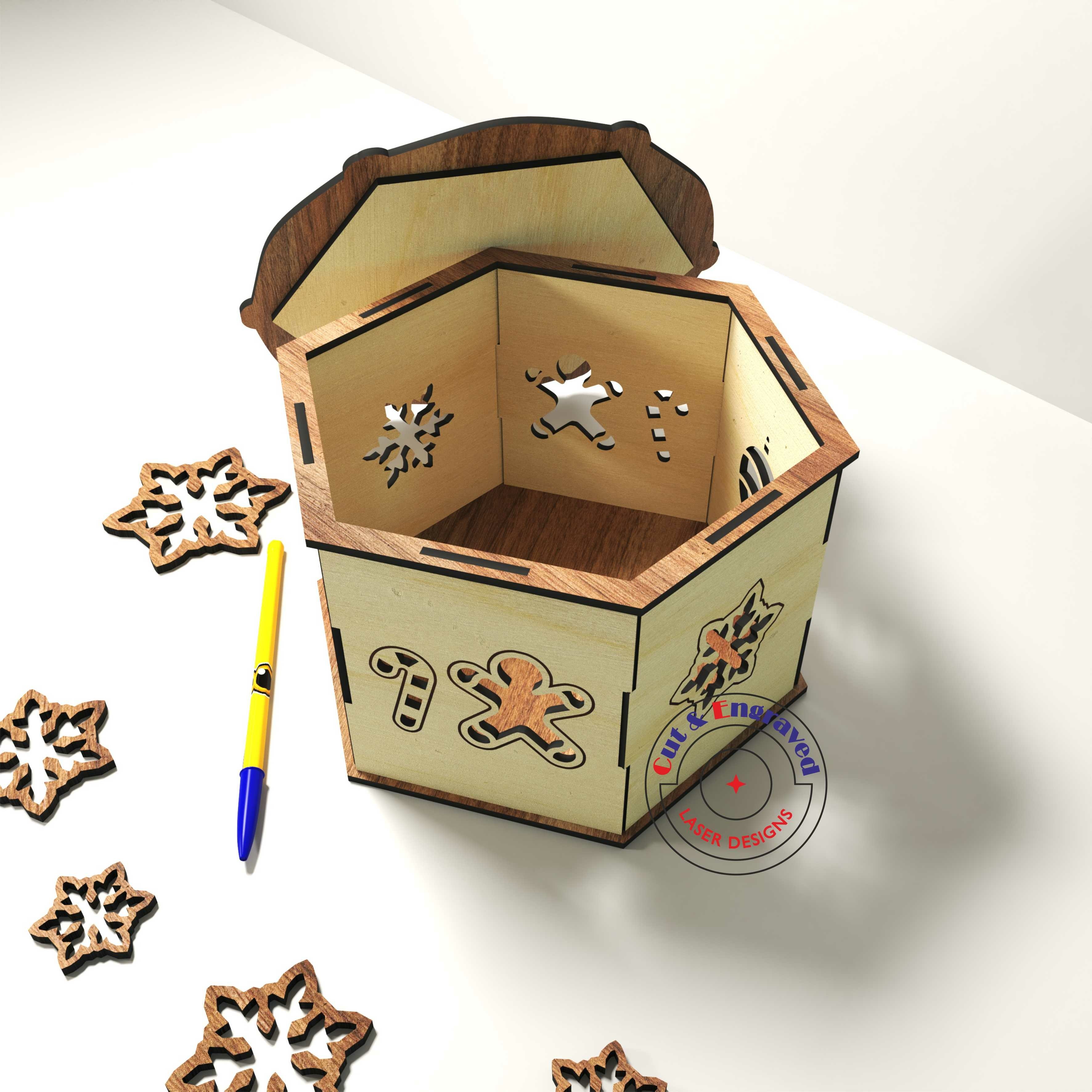 Christmas gift box, with a lid. Glowforge ready.