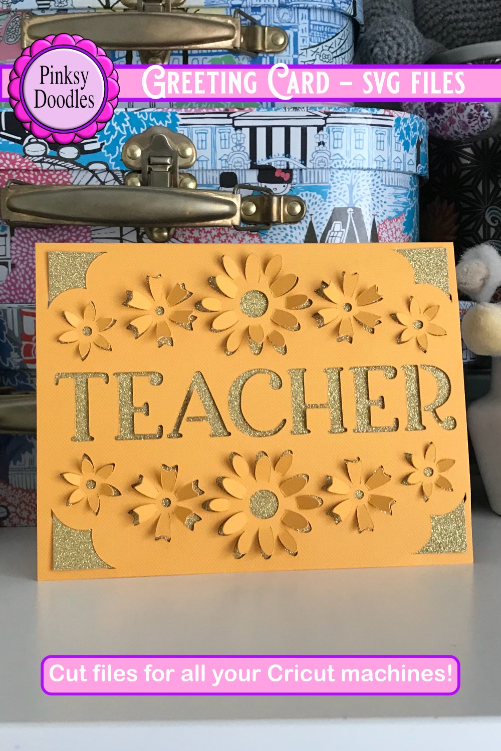 Teacher pop up floral layered card svg cut file