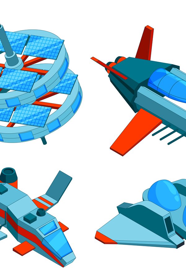 Spaceships isometric. Building technology of various types o