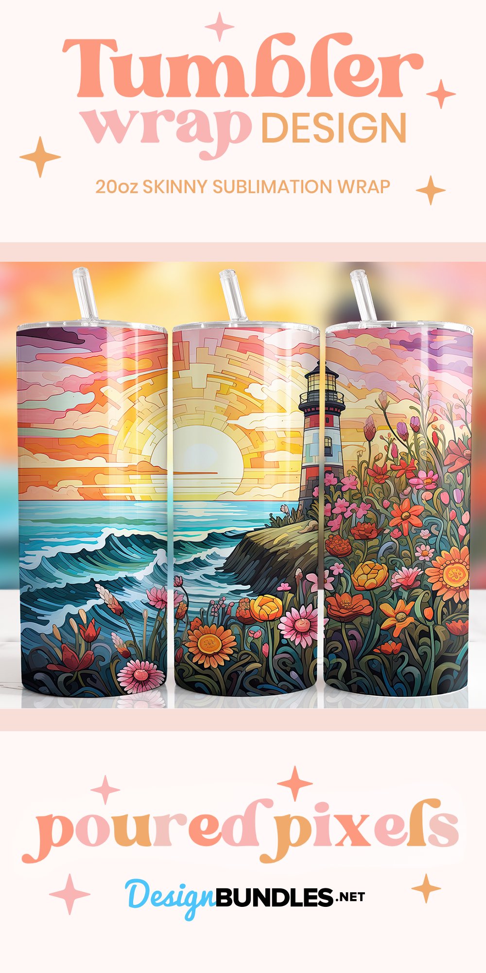 Coastal Beacon at Sunset - Lighthouse Tumbler Wrap