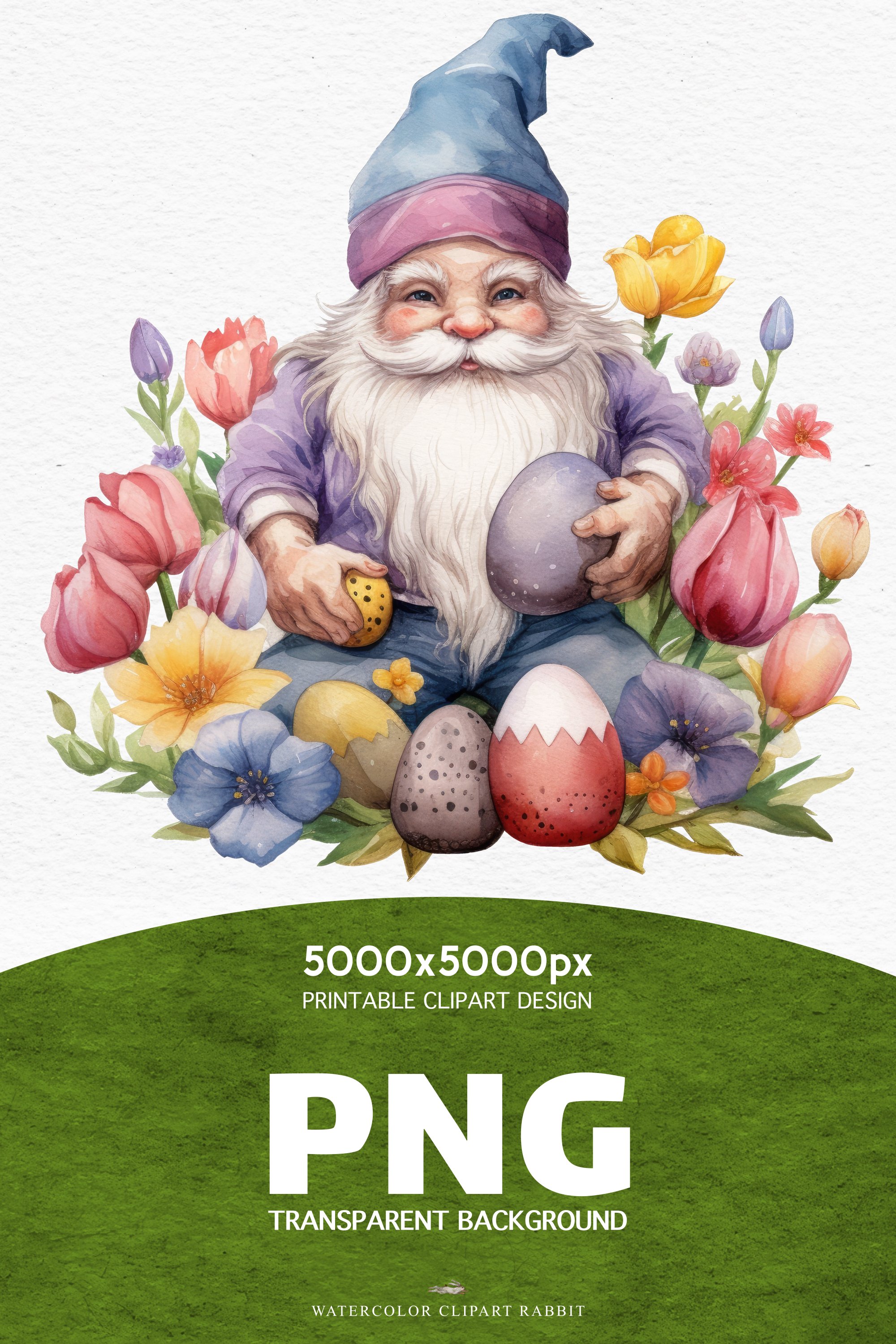 Spring Garden Gnome Flowers Easter Eggs Fairytales Clipart