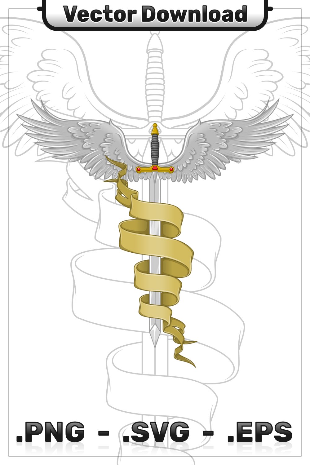 Vector Design Of Medieval Sword With Wings