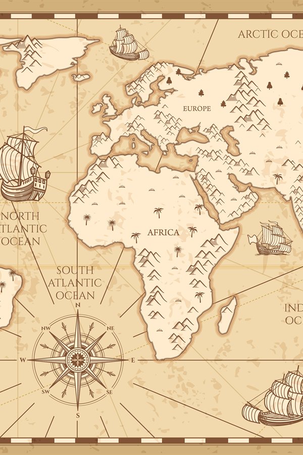 Vintage physical world map with rivers and mountains vector