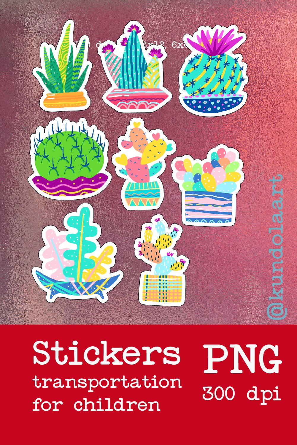 Stickers cute cactus, succulent, cacti. PNG.