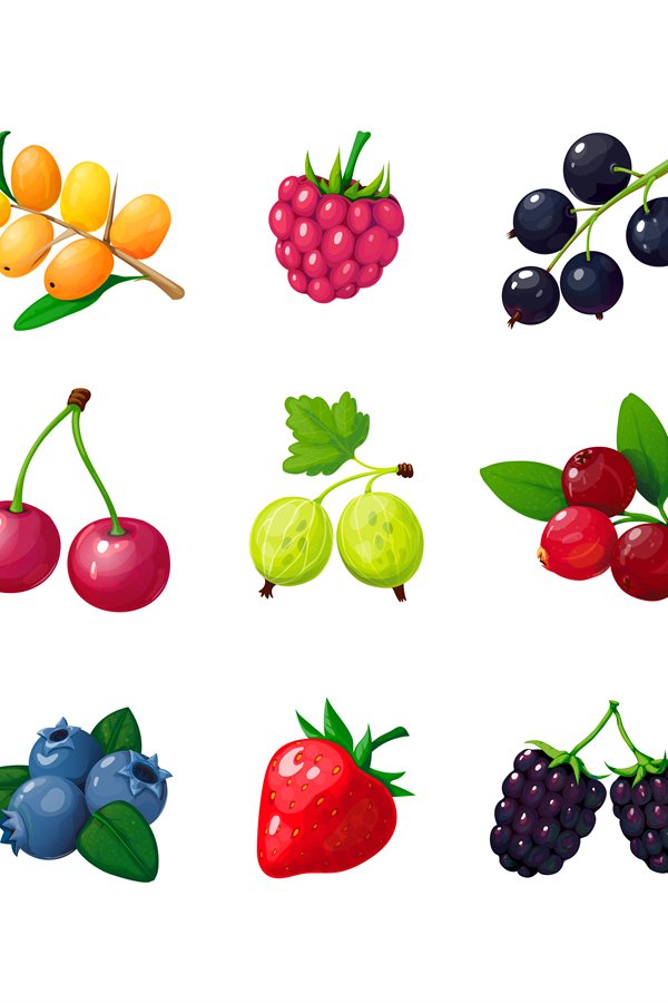 Cartoon berries. Strawberry raspberry cherry (972187)