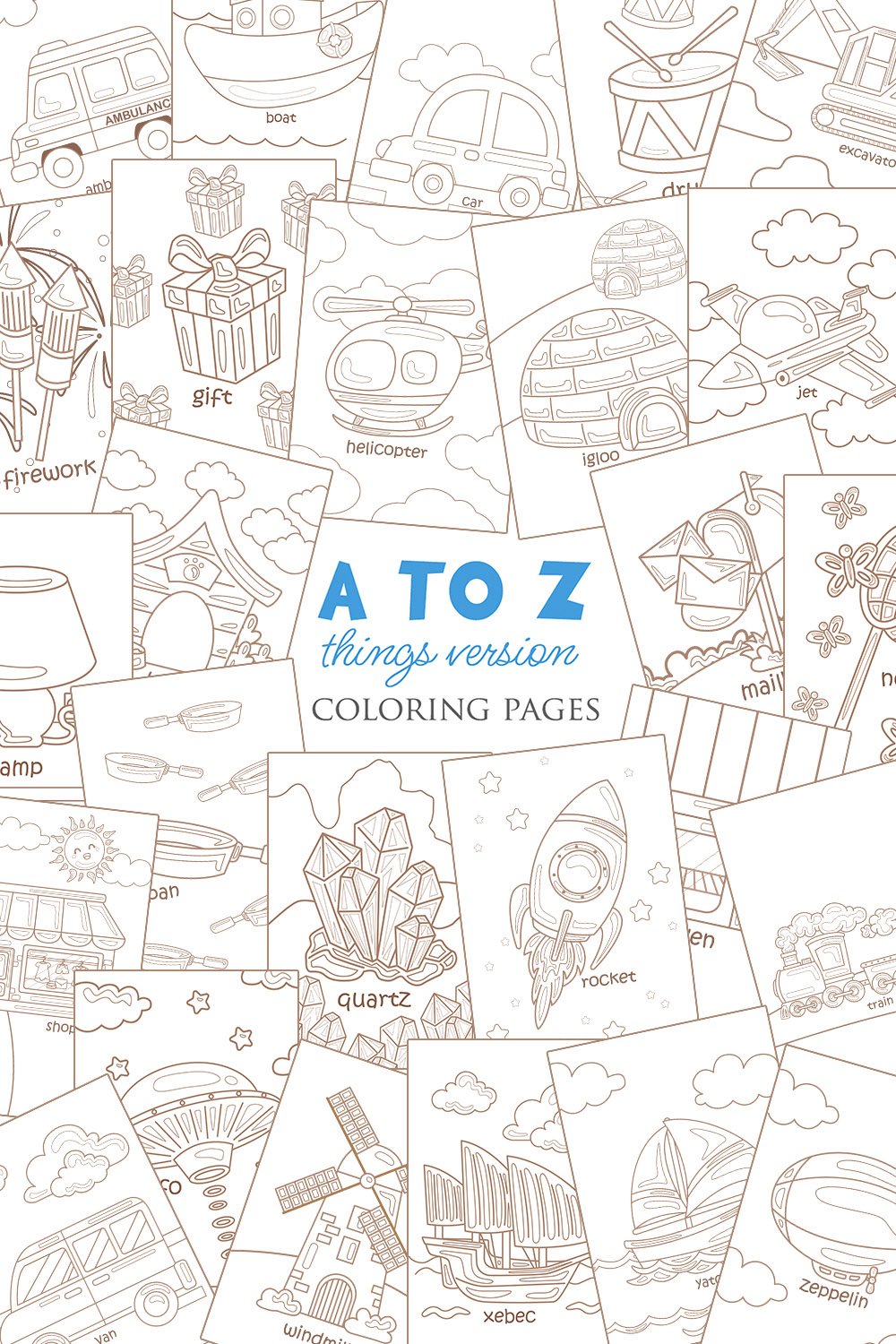 Alphabet A to Z Things Vocabulary Cartoon Coloring Activity