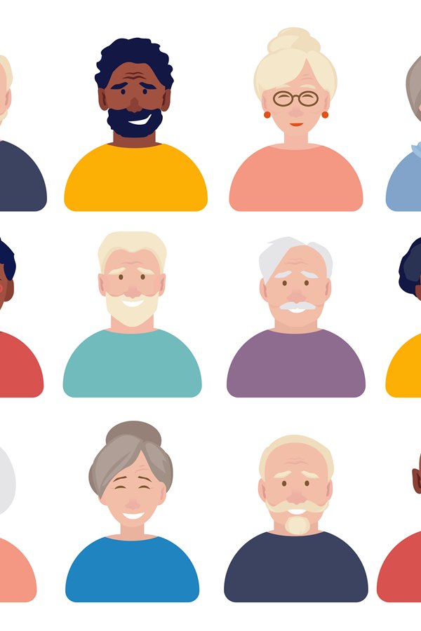 Old people avatars. Elderly characters portraits faces for c