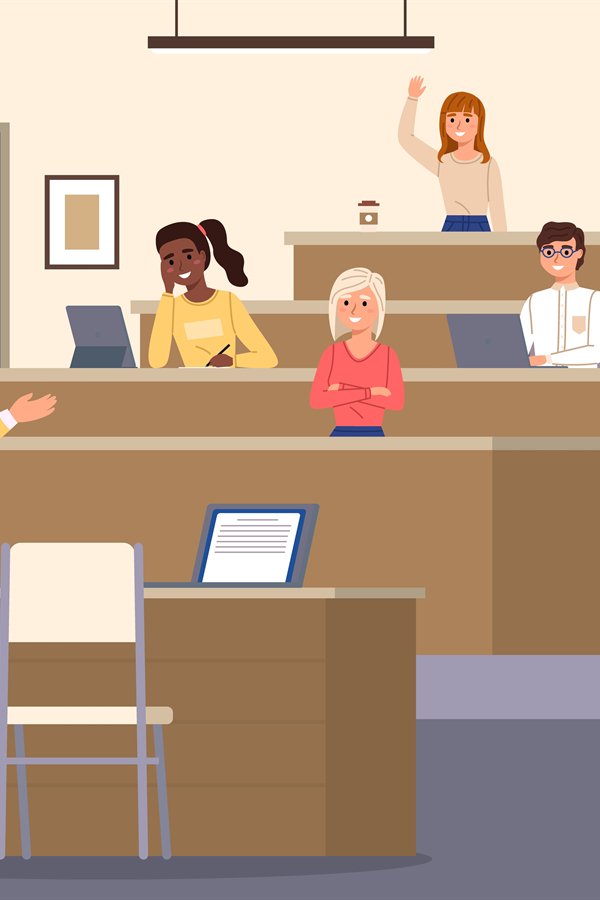 Student lecture hall. Conference auditorium with teacher and