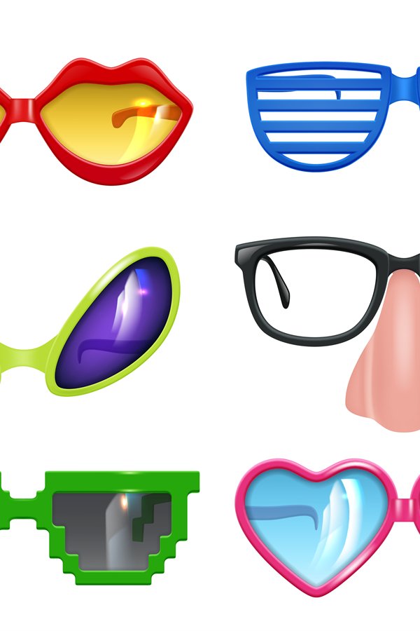 Party glasses. Masquerade realistic funny mask colored party