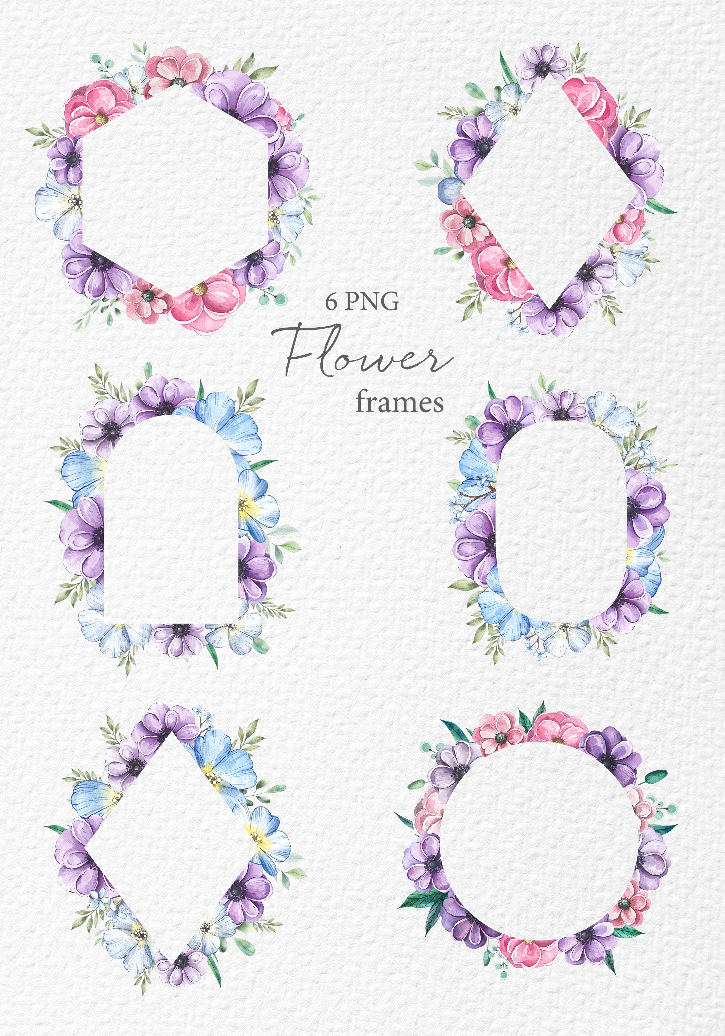 Flower Wedding Frames PNG - 6 Variations