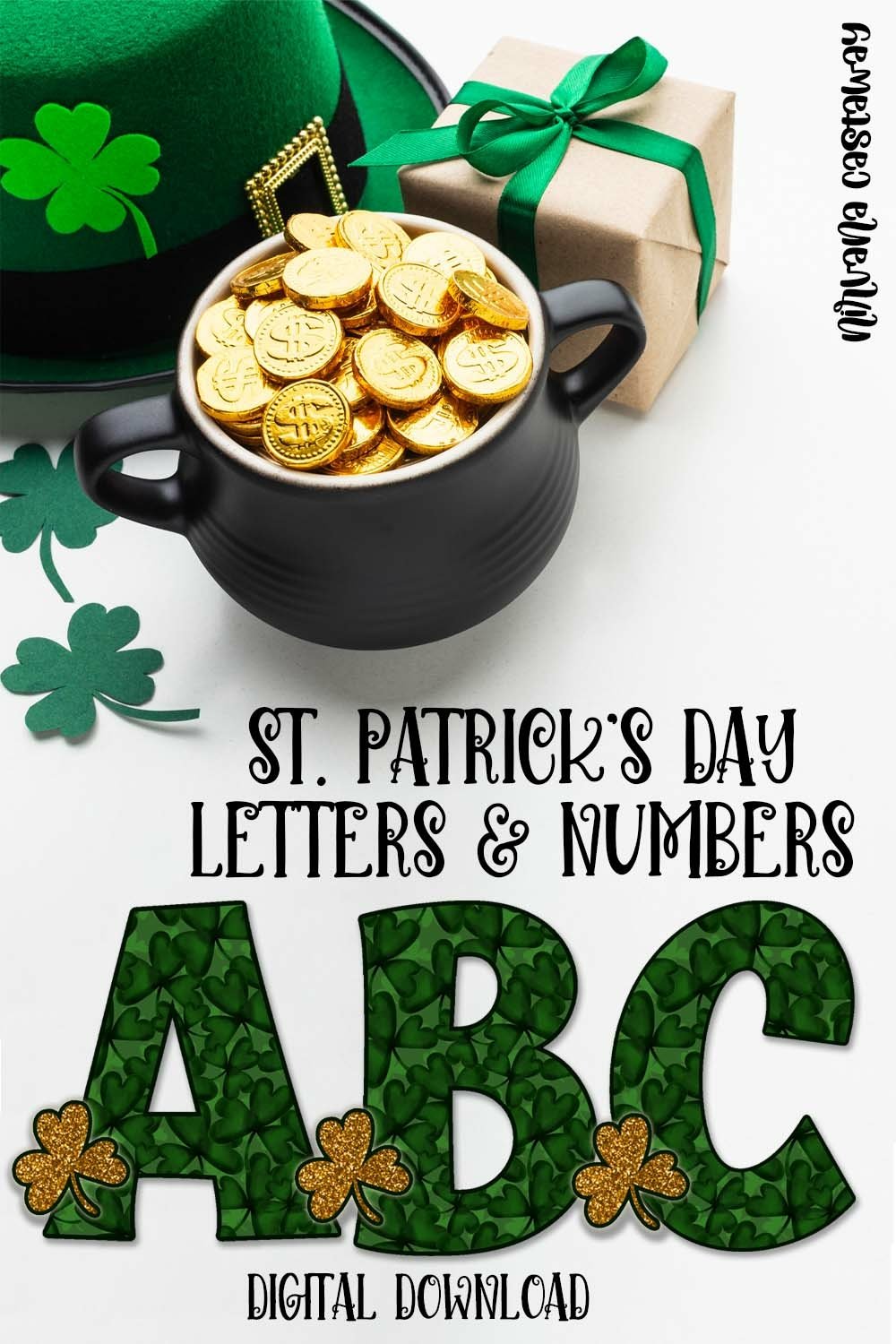 St Patricks day shamrock glitter alphabet letters numbers