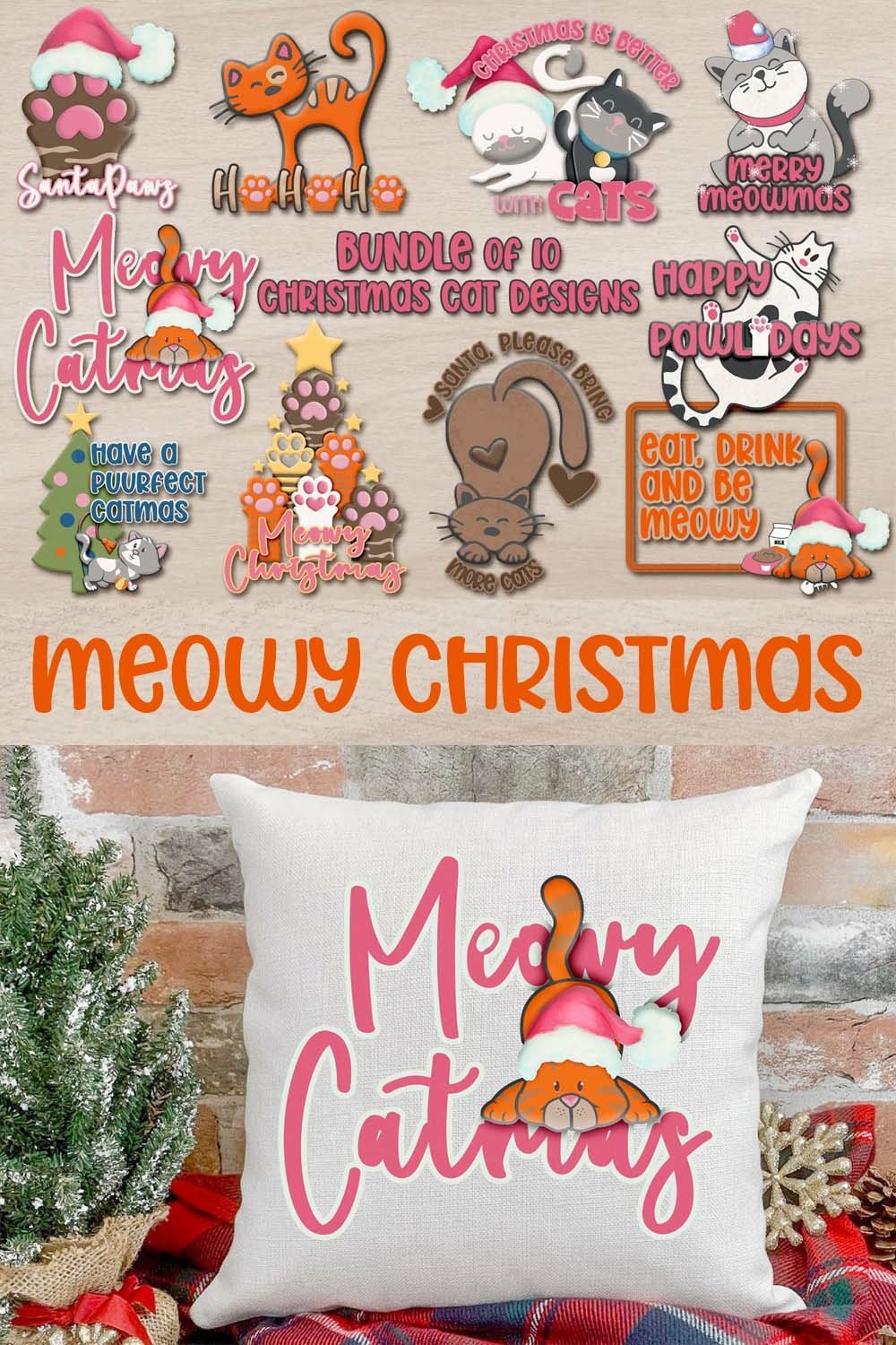 Bundle of Funny Christmas Cat Designs
