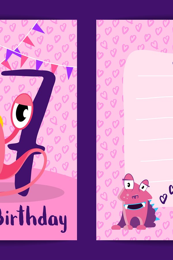 Vector happy birthday cards with cute monsters, (779594)