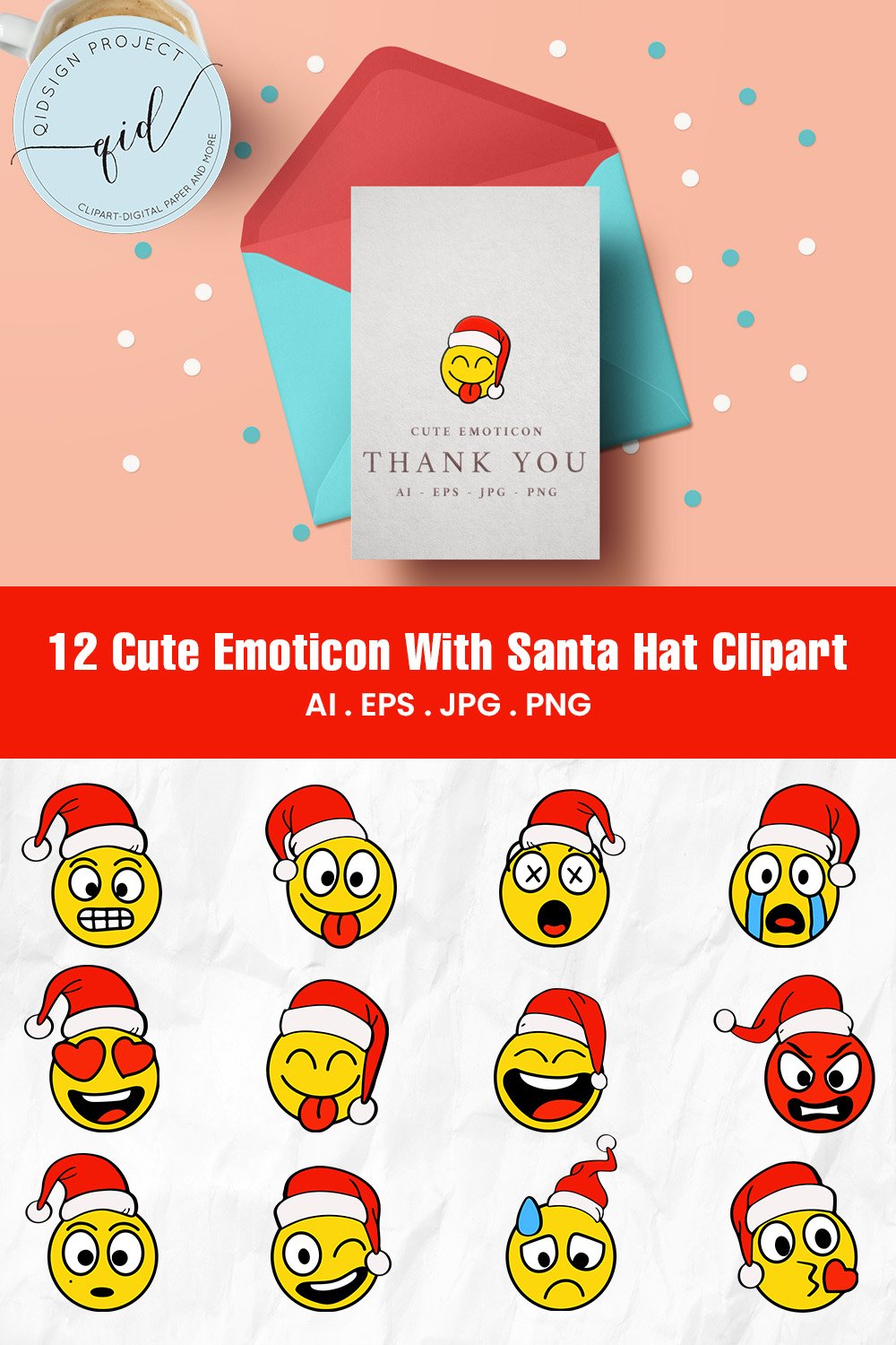 Cute Emoticon With Santa Hat Clipart | 12 Variations