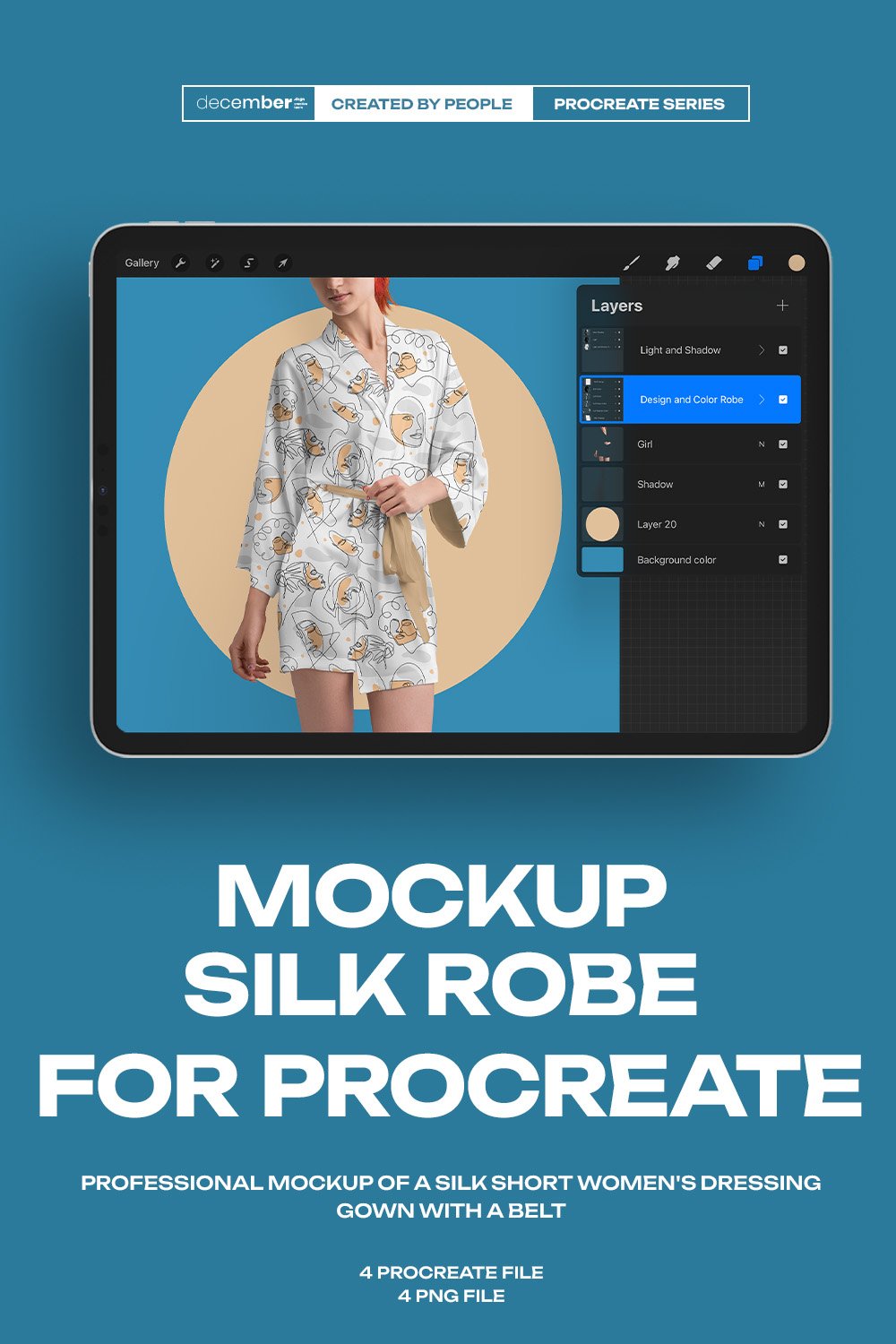 4 Mockups of a Silk Robe for Procreate
